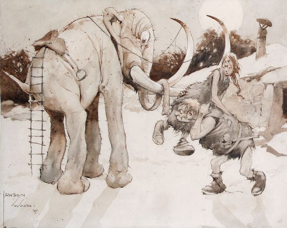 Bonhams : Lawson Wood (British, 1878-1957) Cavemen and mammoth