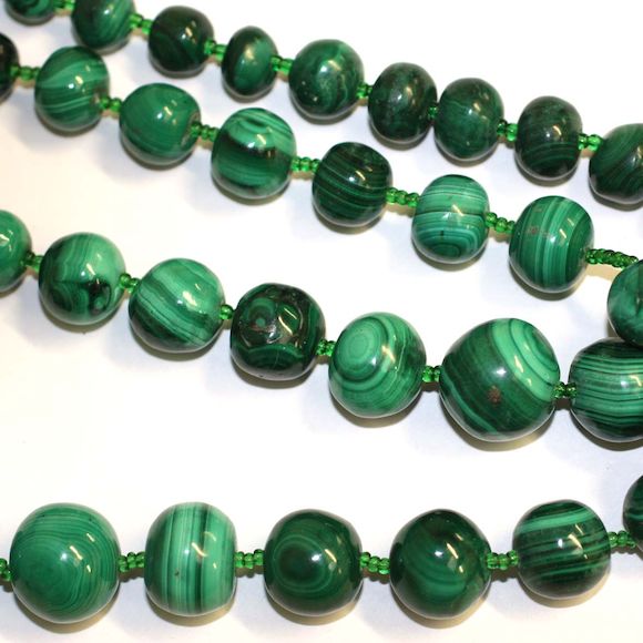 Bonhams : Two malachite bead necklaces,