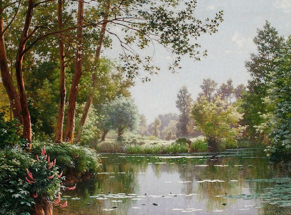 Bonhams : Charles Edmond Rene-His (French, 1877-1960) A woodland lake