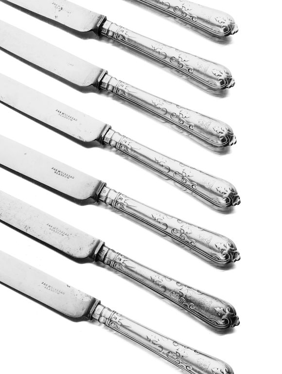 Bonhams : A suite of 19th century silver handled knives With makers ...