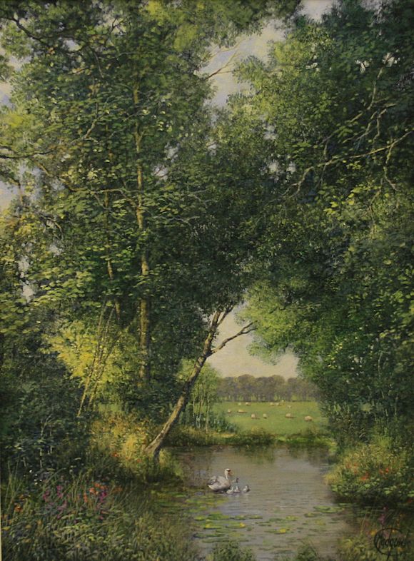 Bonhams : Clive Madgwick (British, 1934-2005) Wooded river scene
