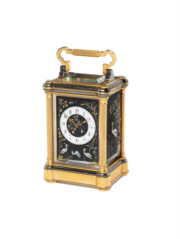 Bonhams : A fine late 19th century French silvered- and gilt-brass carriage clock with three ...