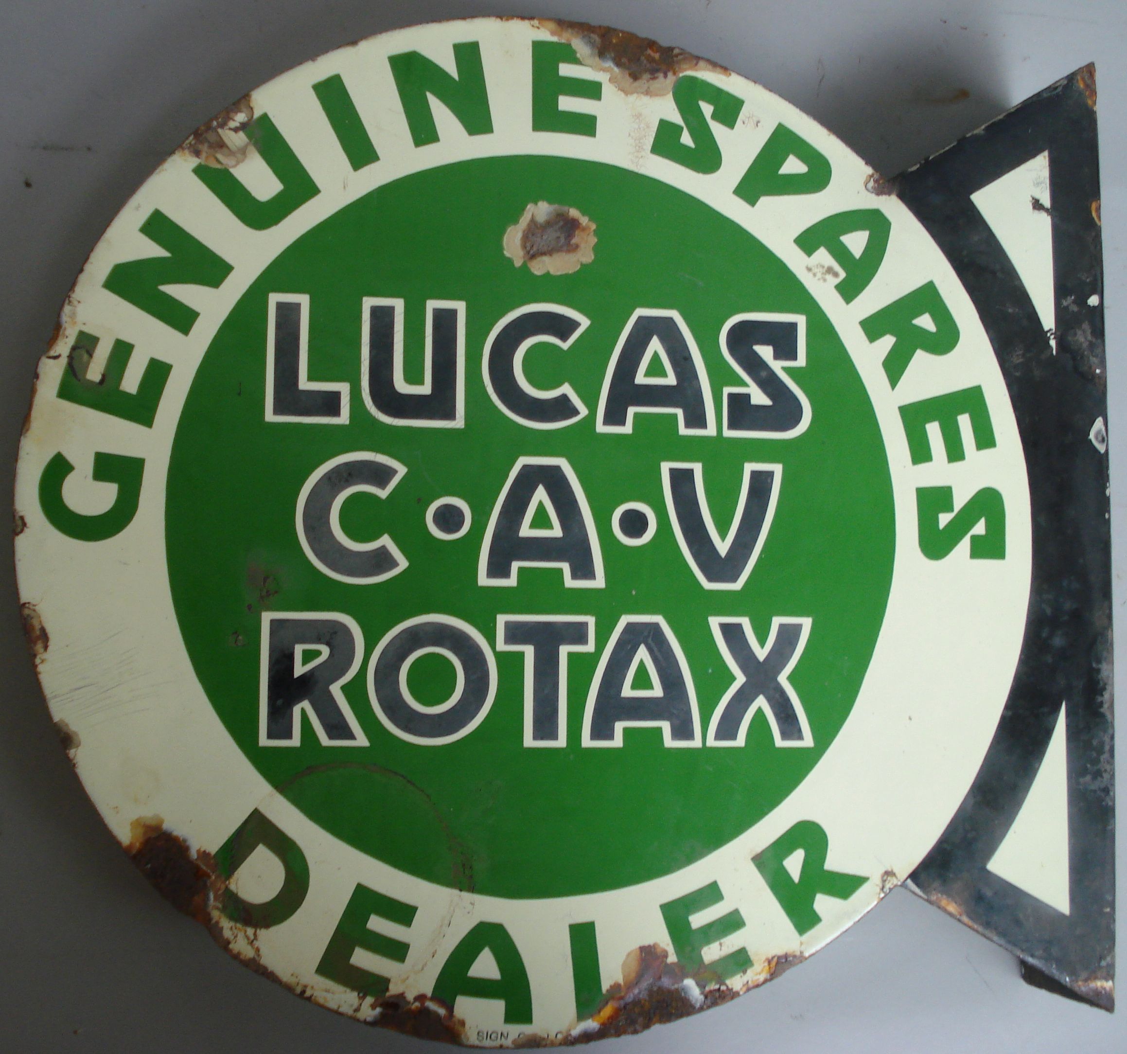 Bonhams Cars : A 'Lucas - C.A.V - Rotax' dealer's double-sided shaped ...