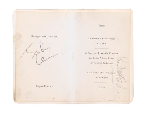 Bonhams : An autographed 'Help!' Royal World Premiere supper menu from ...