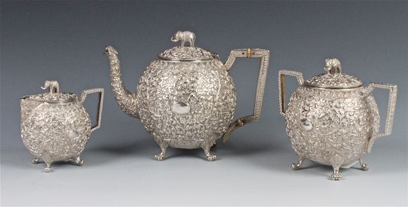 Bonhams : An early 20th century Indian metalware three piece tea set ...