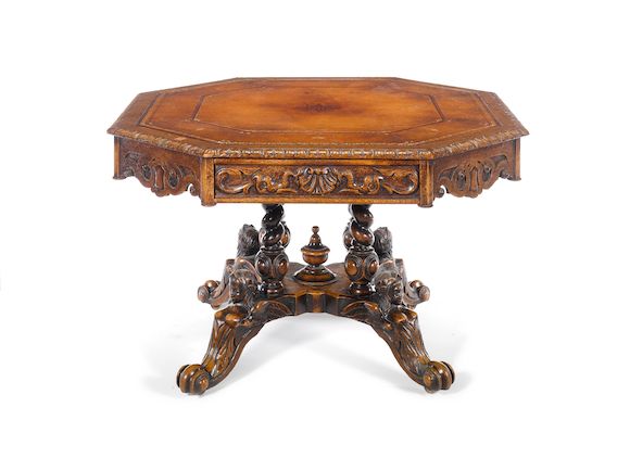 Bonhams : A mid 19th century carved oak octagonal library table in the ...