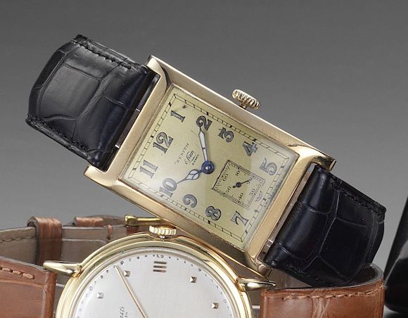 Bonhams : Zenith. A 14ct gold manual wind rectangular wristwatchCase No ...