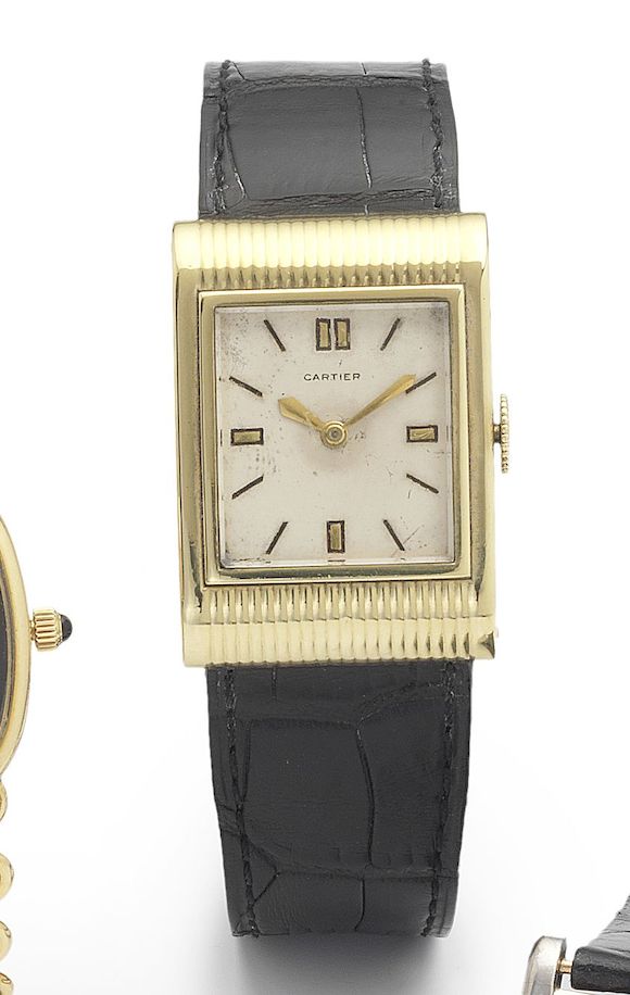 Bonhams : Cartier. A fine and rare 18ct gold hooded Lug Wristwatch once ...