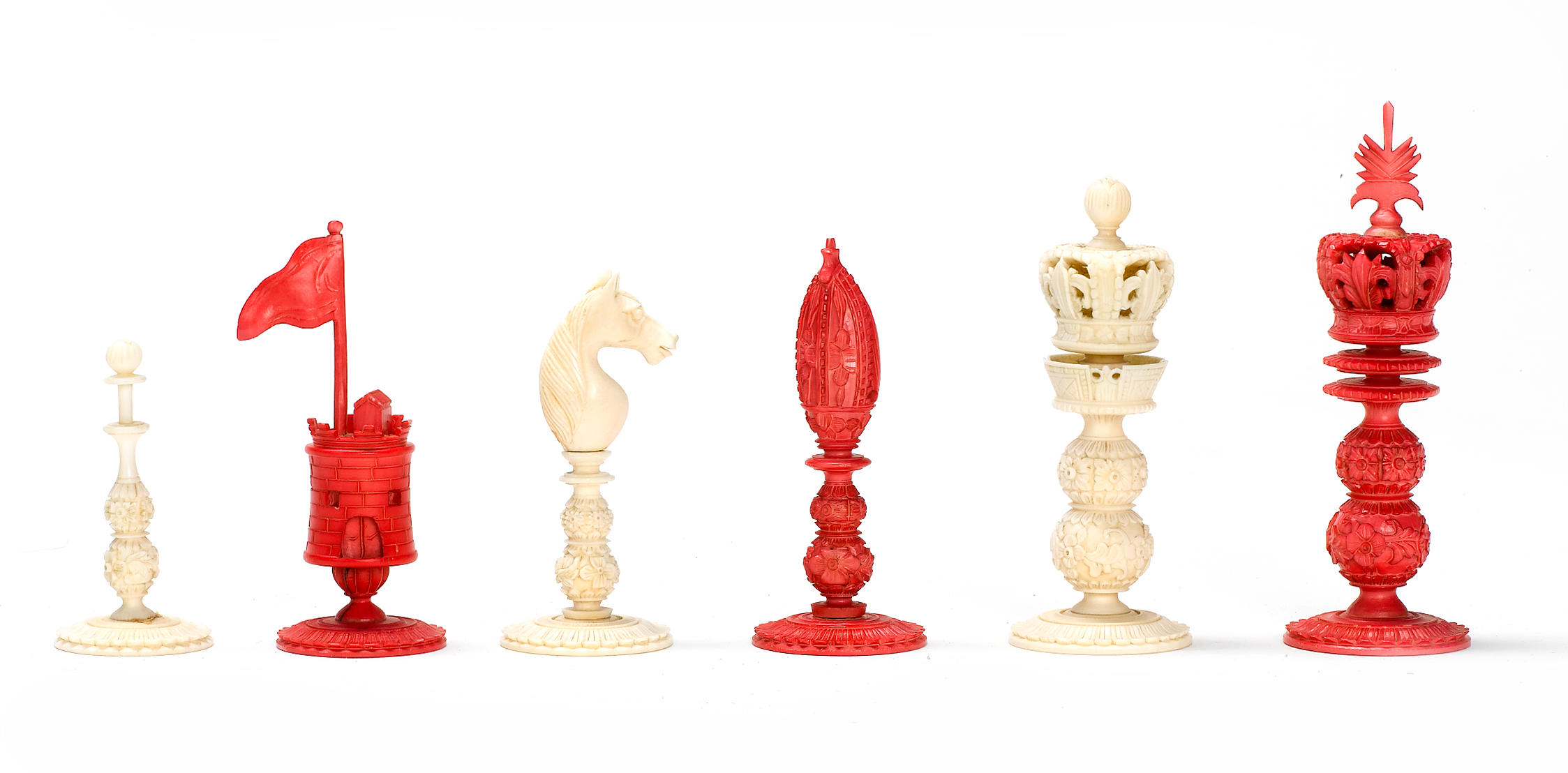 Bonhams A Burmese Pattern Ivory Chess Set Canton Or Macao Early 19th
