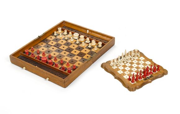 Bonhams : A Chinese miniature ivory travelling chess set Cantonese ...