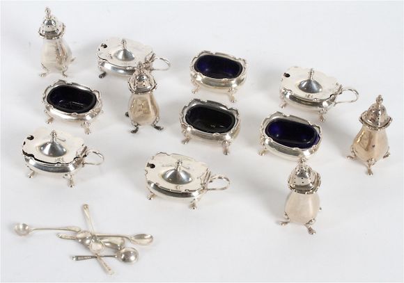 Bonhams : A twelve piece silver condiment set By Walker and Hall ...
