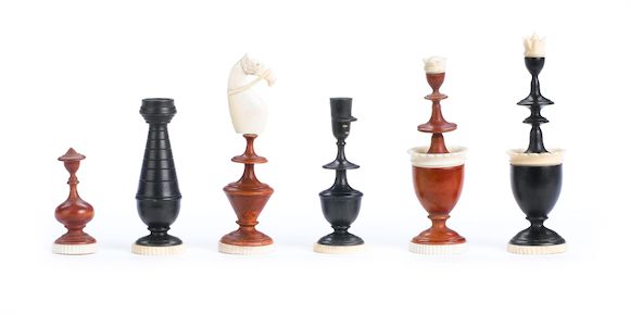 Bonhams : A "Lyon Pattern" fruitwood and bone mounted chess set French ...