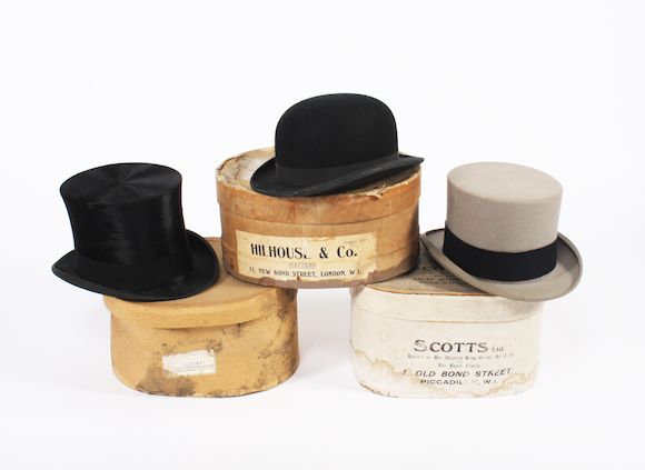 Bonhams : Two top hats and one bowler hat