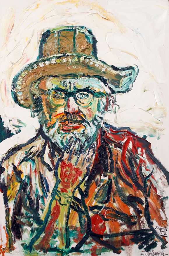 Bonhams : John Bratby R.A. (British, 1928-1992) Self portrait with hat