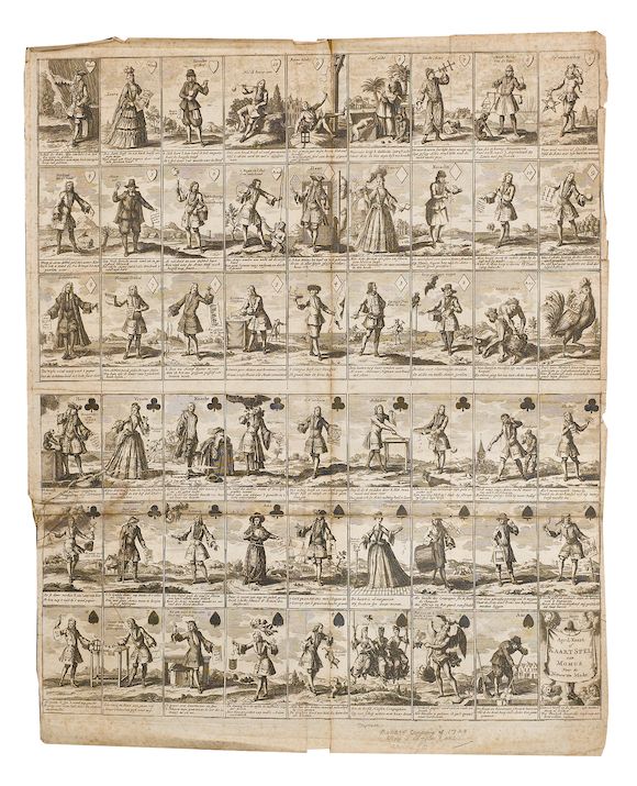 Bonhams : A Dutch Mississipi Bubble playing card sheet April-Kaart of ...