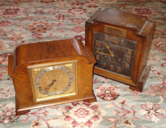 Bonhams : A 20th century walnut mantel clock Elliot, retailed by John ...