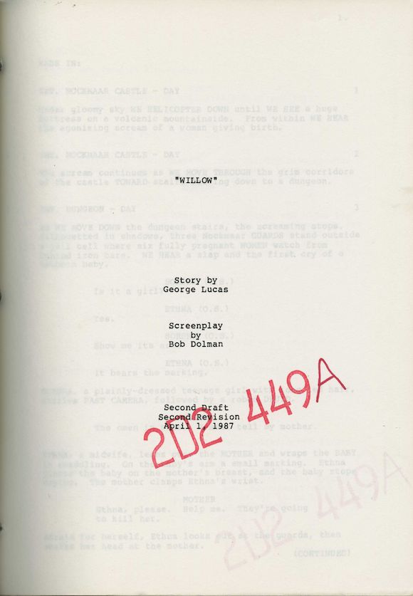 Bonhams : A script for 'Willow', 1987,