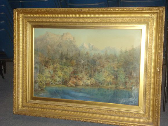 Bonhams : Arthur Croft (British, 1828-died circa 1893) A lakeside, pine ...