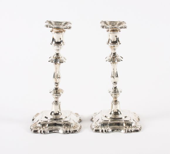 Bonhams : A pair of silver 18th century style candlesticks By William ...