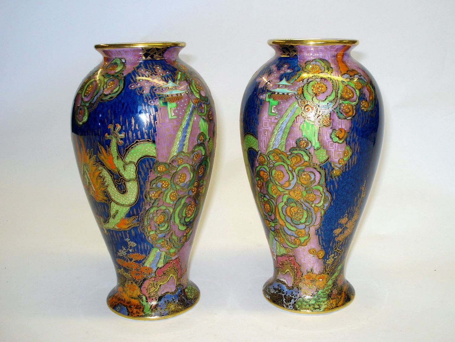 Bonhams : A pair of Fieldings Crown Devon 'Dragon' vases Circa 1930,