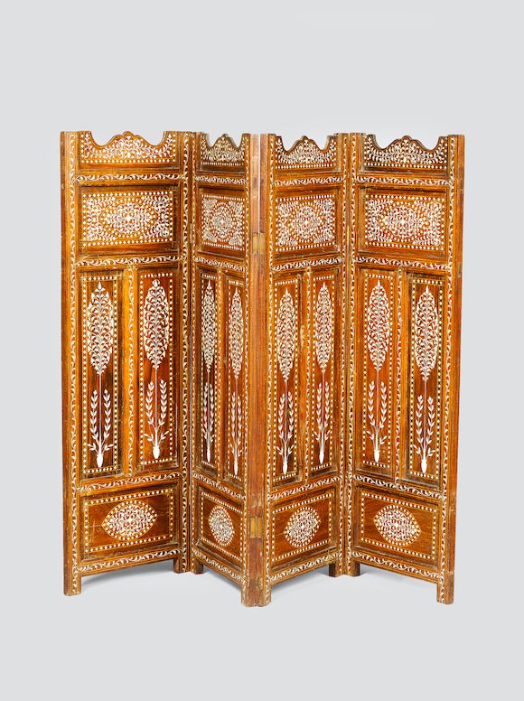 Bonhams : A Hoshiarpur ivory-inlaid Folding Screen Northern India ...