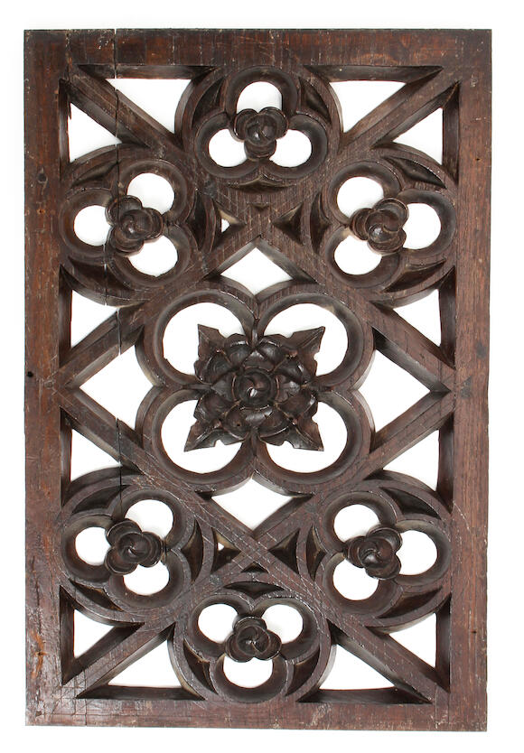 Bonhams : A pair of mid 16th Century carved oak tracery panels