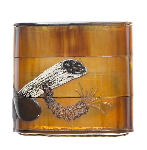 Bonhams : A buffalo horn two-case inro 19th century