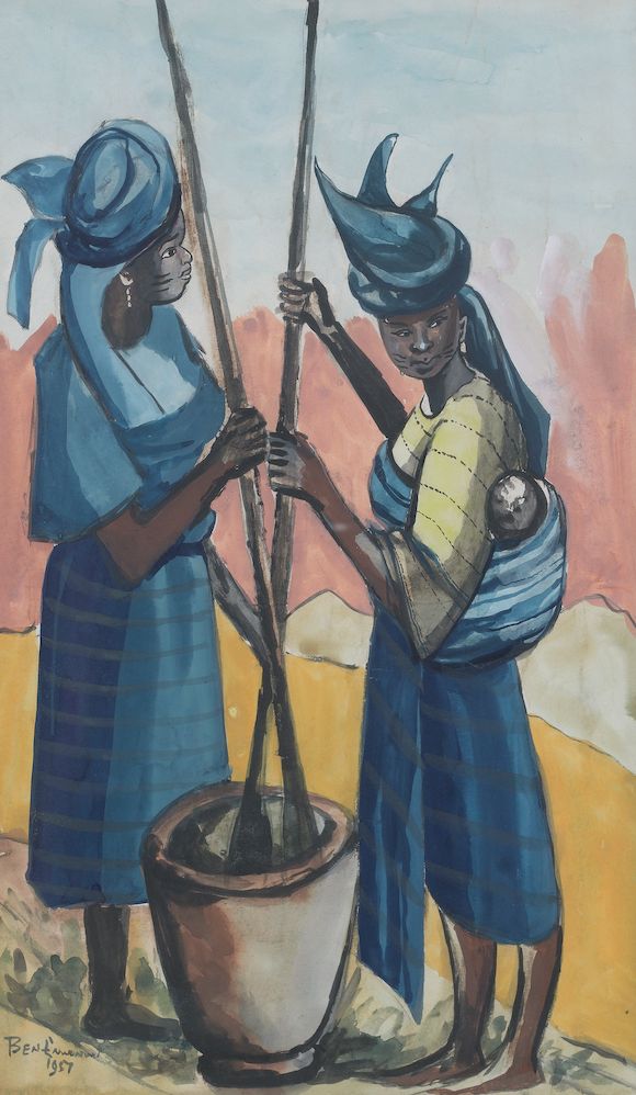 Bonhams : Ben (Benedict Chukwukadibia) Enwonwu, M.B.E (Nigerian, 1917-1994) Yoruba women ...