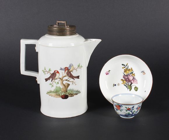 Bonhams : A Meissen saucer, a Chinese teabowl and a Thuringian coffee pot and replacement metal ...
