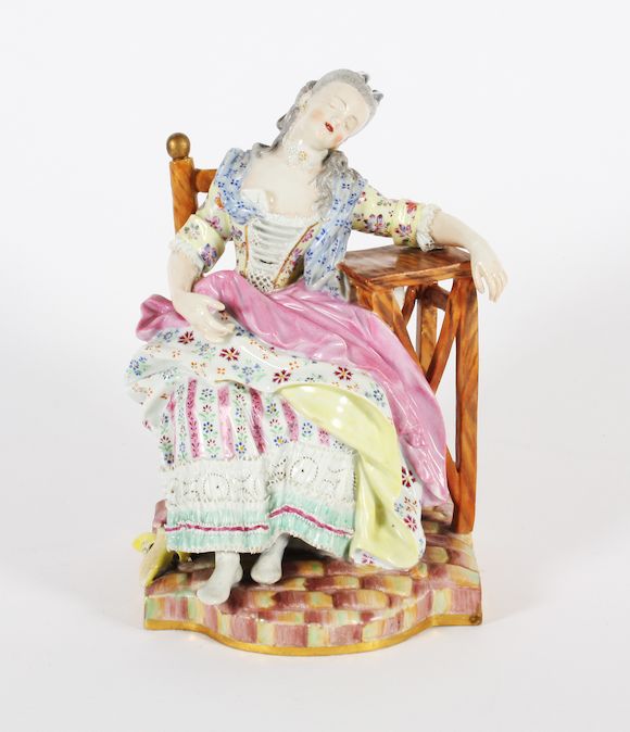 Bonhams : A Meissen figure of sleeping lady Late 19th Century.