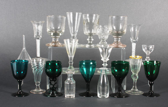 Bonhams Five Green Tinted Wine Glasses And A Group Of Assorted Glass 18th Century And Later