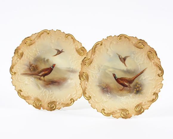Bonhams : A pair of Grainger cabinet plates by James Stinton Dated 1902.
