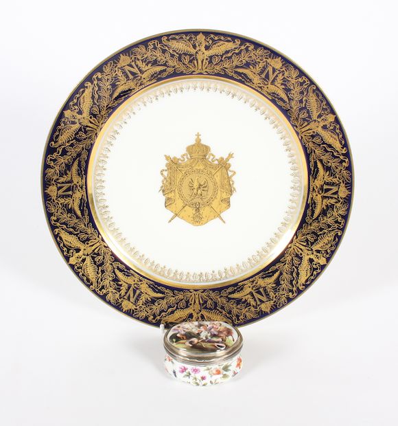 Bonhams : A Continental porcelain snuff box and a Sèvres-style plate ...