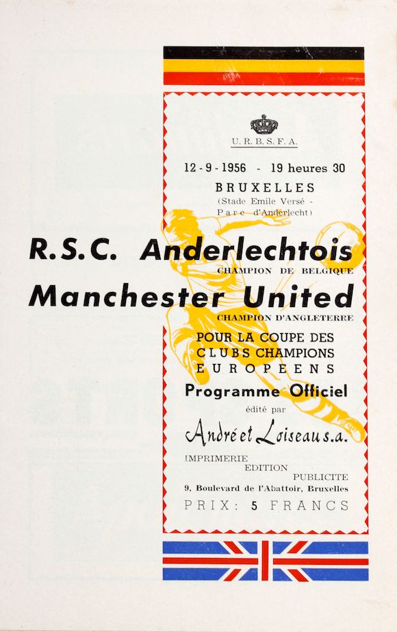 Bonhams : 1956 Anderlecht v Manchester United European Cup programme ...