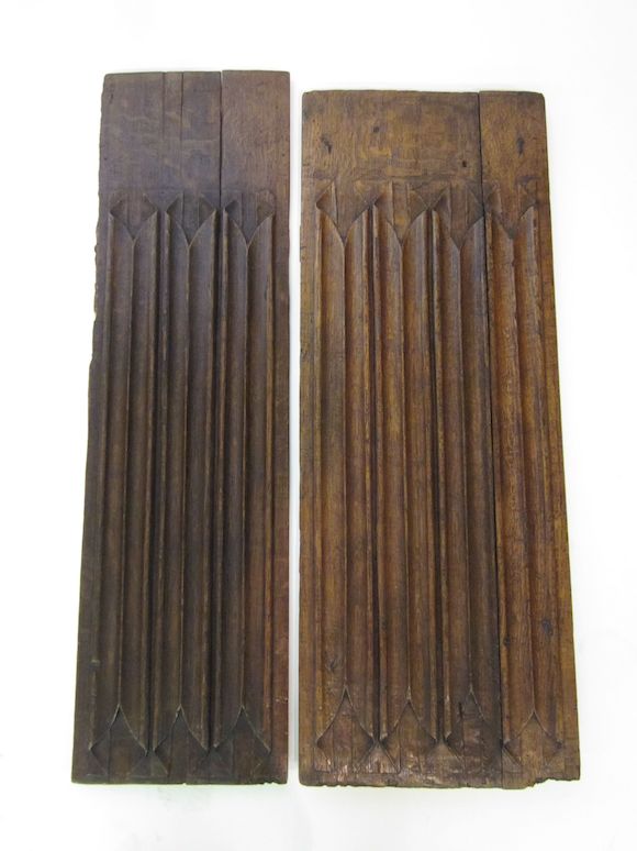 Bonhams : Two 16th Century carved oak linen-fold panels