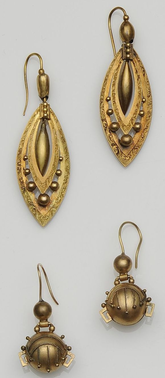 Bonhams : Two pairs of Victorian earpendants