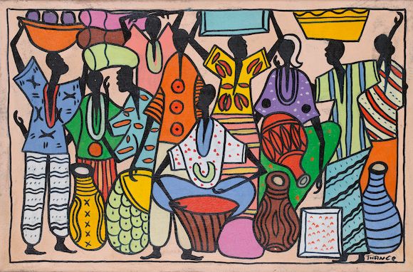 Bonhams : Francois Thango (Congolese, 1936-1981) Market scene