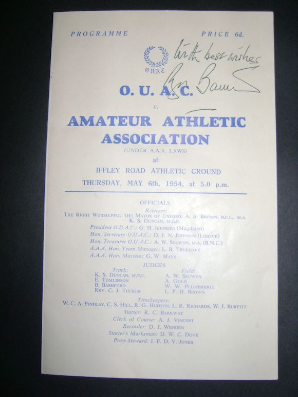 Bonhams : World record 4 minute mile programme hand signed by Roger ...