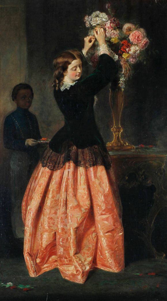 Bonhams : Jerry Barrett (British, 1824-1906) A young lady arranging ...
