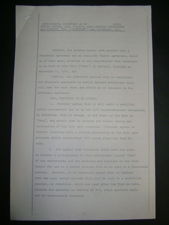 Bonhams : 1970 Muhammad Ali/Joe Frasier hand signed boxing contract