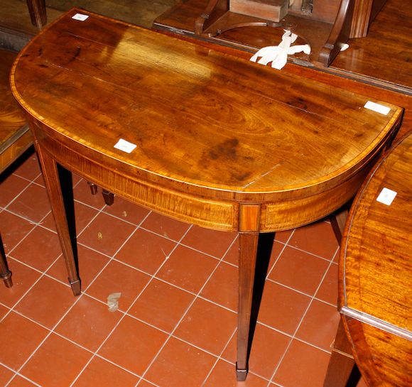Bonhams : George III mahogany and crossbanded 'D' shaped card table,