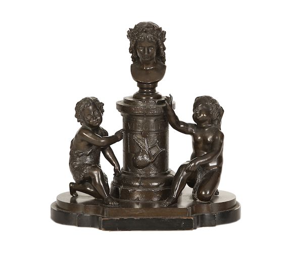 Bonhams : A 19th century French bronze figural group of two putti with ...