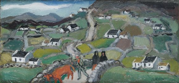 Bonhams : Gerard Dillon (Irish, 1916-1971) Milking day, Donegal 33 x 15 ...