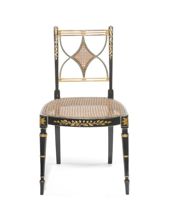 Bonhams : A set of eight Regency ebonised and parcel gilt salon chairs ...