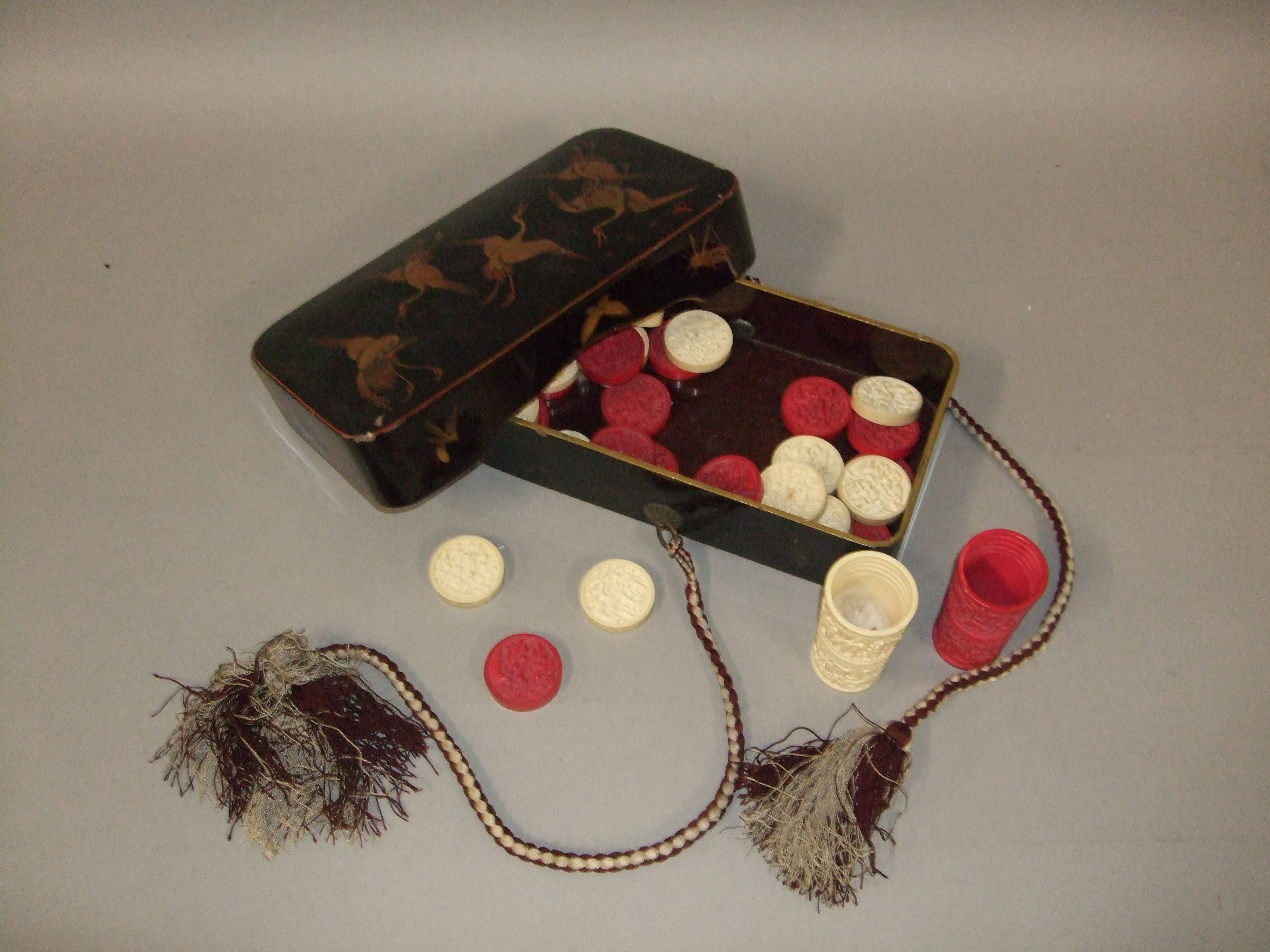 Bonhams : A set of thirty two Chinese Export carved ivory gaming ...