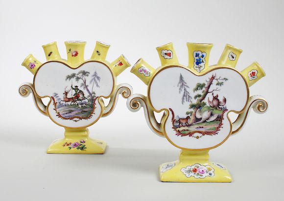 Bonhams : A pair of 19th Century Vienna porcelain tulip vases