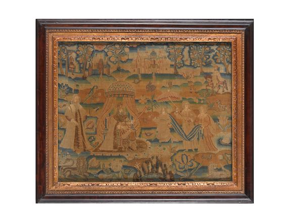 Bonhams : A needlework panel English, mid 17th Century