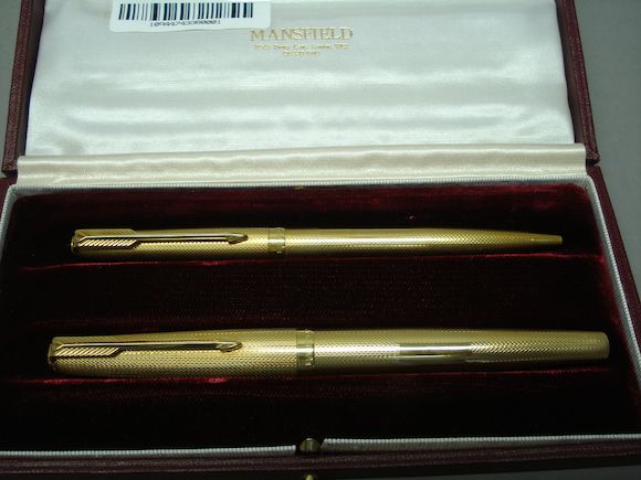 Bonhams : Parker; An 18ct gold Premier fountain pen and biro set model ...