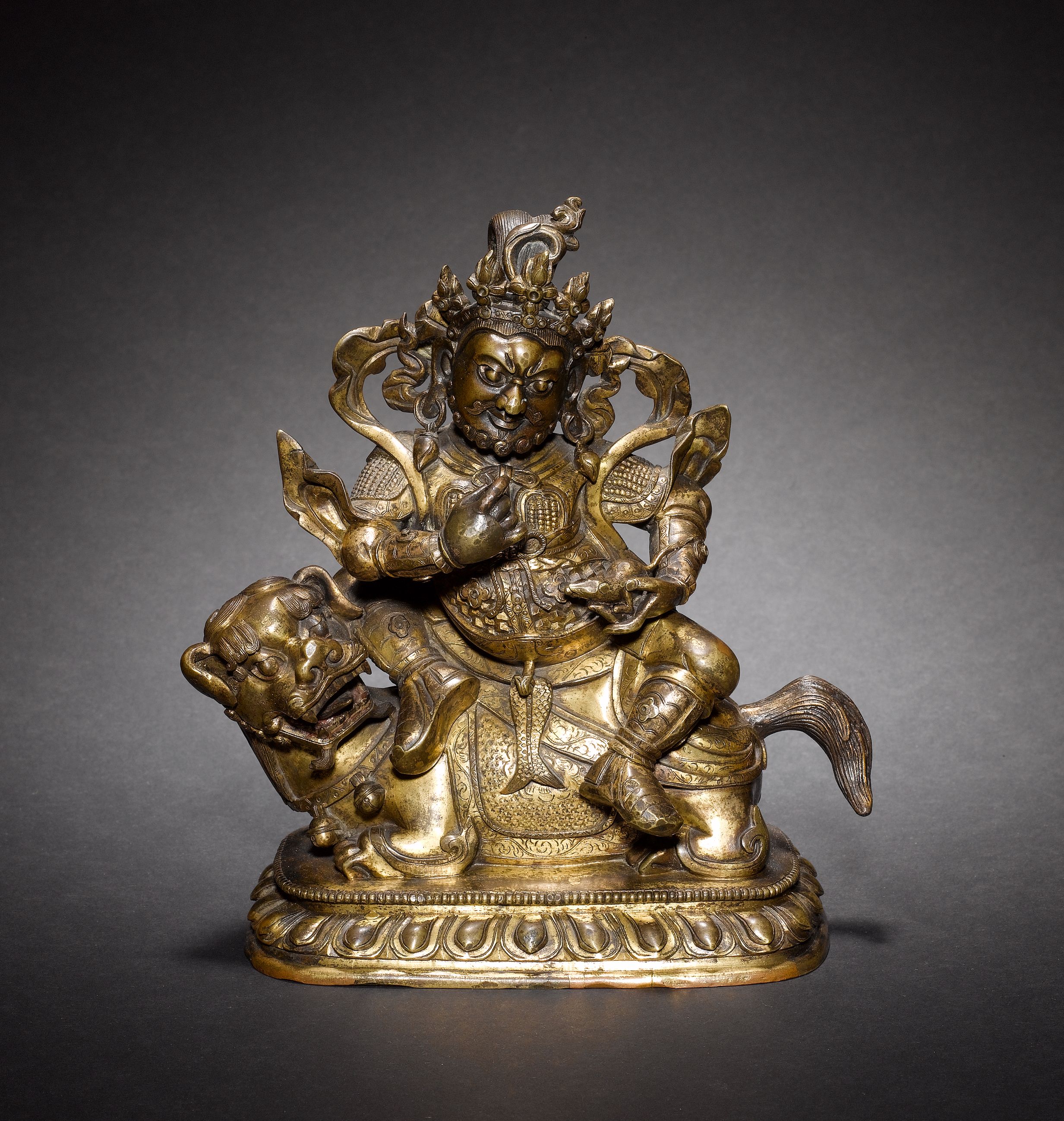 Bonhams : A Sino-Tibetan or Himalayan gilt bronze figure of Vaisravana ...