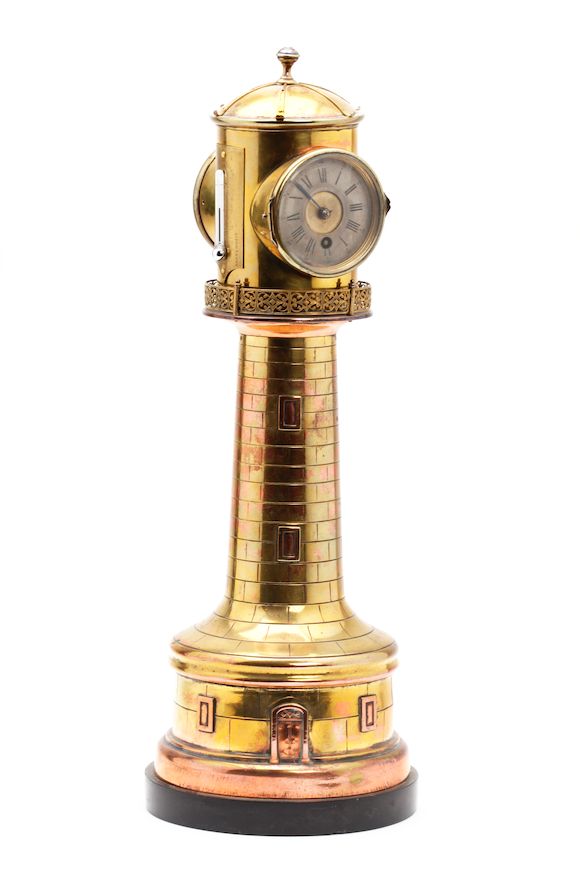 Bonhams : A good brass and copper novelty automaton lighthouse weather ...